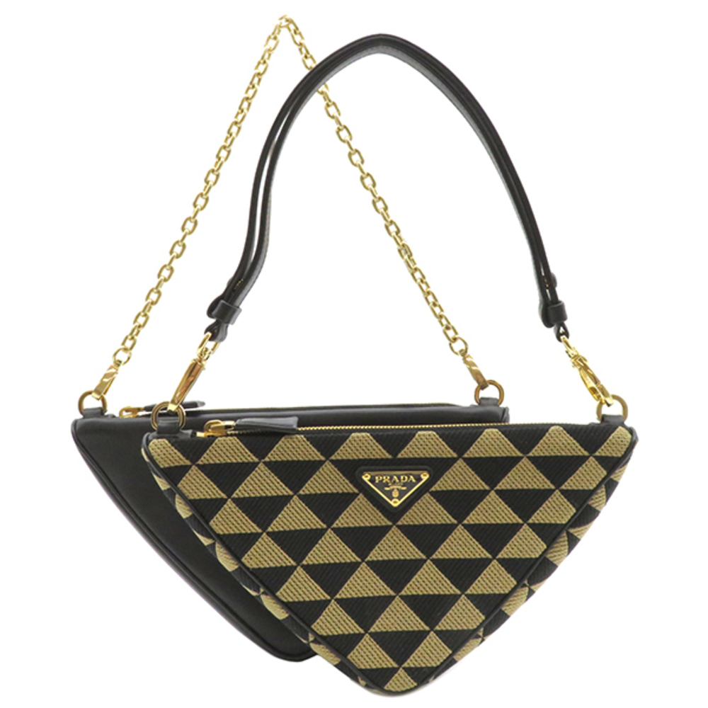 Prada 2-Way Bag Leather Triangle Logo Plate Black - Gem